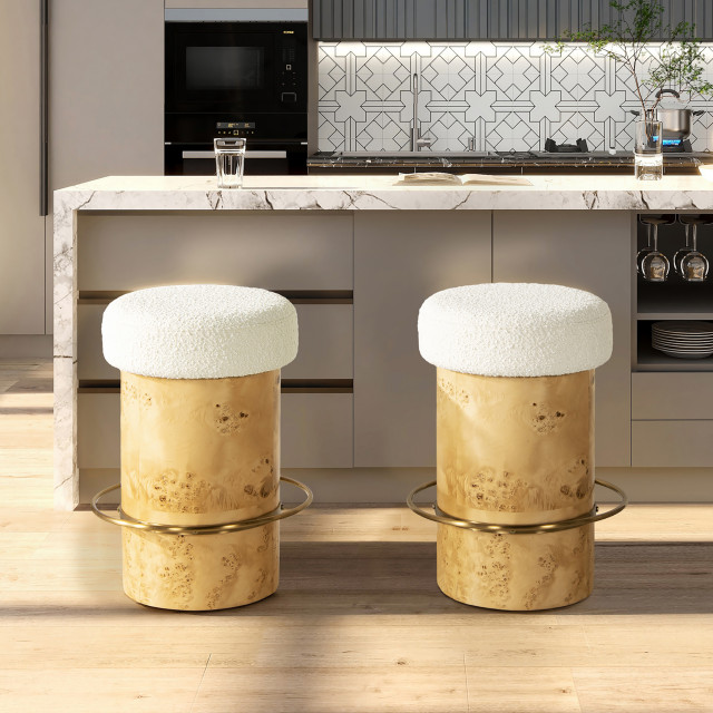 Nebula 26" Backless Round Burl Wood Counter Stool - Contemporary - Bar ...