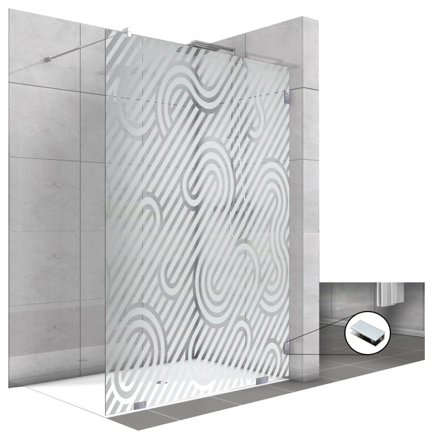 Walk in Shower Glass Screen - Panel with Etched Designs Motive, 24" X ...