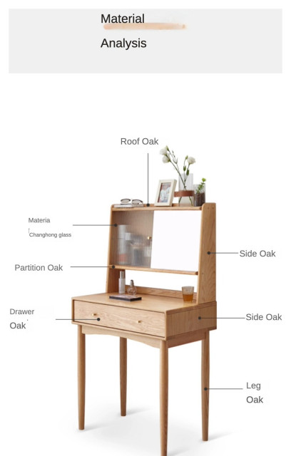 Oak Dressing Table With Hidden Makeup Mirror, Walnut, 29.5 ...