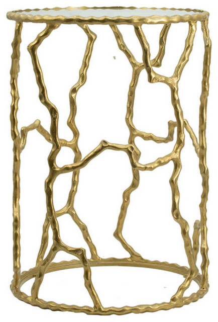 24" Round Accent Table, Intricate Metal Twig Inspired Open Frame, Gold ...