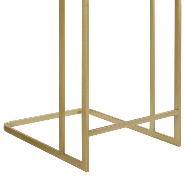 Contemporary Glam Side Table, C-Shaped Design With Golden Frame ...