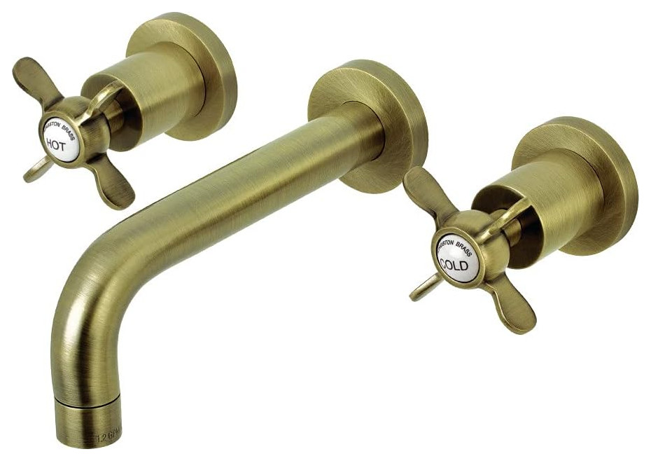 Wall Mount Bathroom Faucet, 7" Spout Reach & Crossed Handles ...