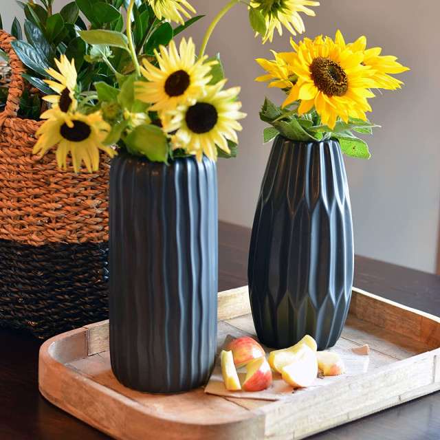 Iconic Scandi Black Matte Vases, Set of 2 - Transitional - Vases - by ...
