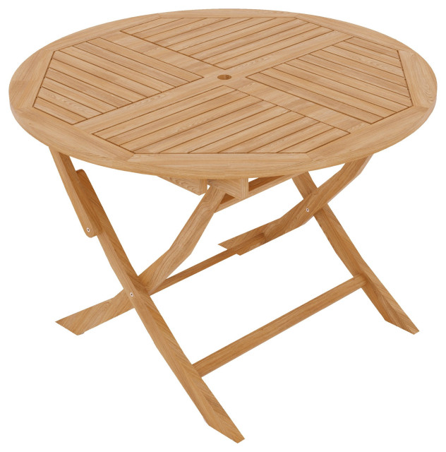 Jett 47-inch Round Teak Outdoor Folding Dining Table - Transitional ...