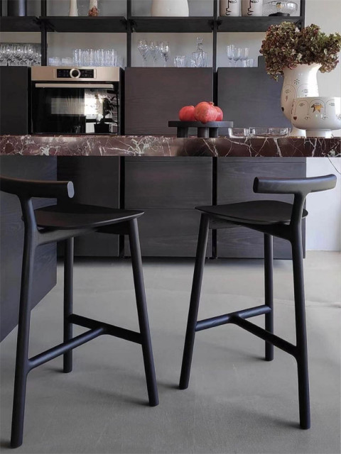 Nordic-Styled Bar High Stool Made of Solid Wood, H27.6" - Midcentury ...