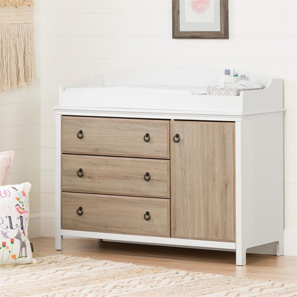 Cotton Candy Changing Table with Station-Pure White and Rustic Oak ...