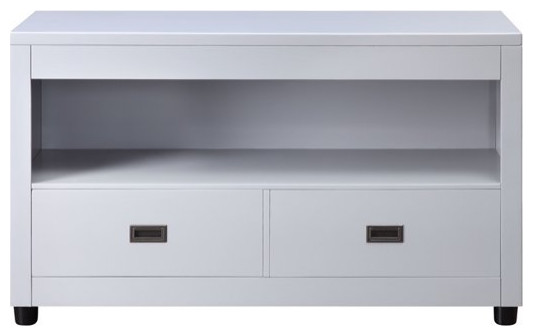 Unique Console Table, Upper Open Compartment & 2 Spacious Drawers, Dove ...
