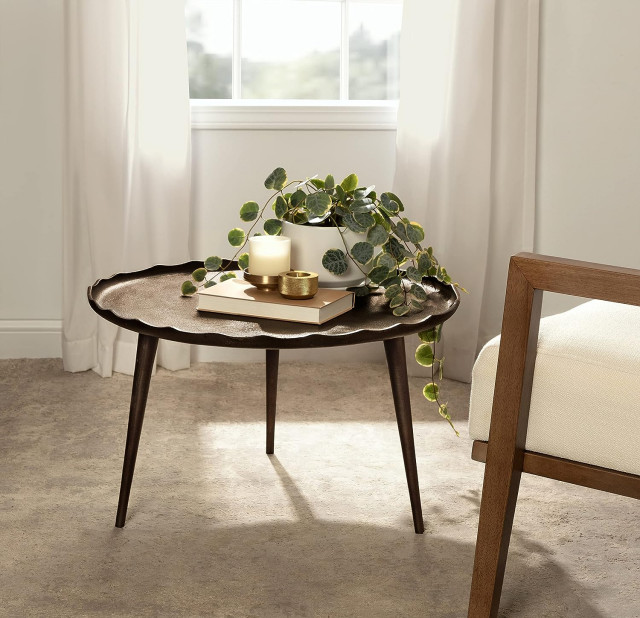 Contemporary Coffee Table, Angled Sleek Legs With Textured Deckled Top ...