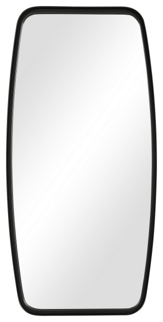 Rectangular Metal Frame Mirror With Curved Edges, Black - Transitional ...