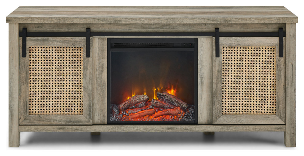 58-inch Freestanding Electric Fireplace with Storage Space - Tropical ...
