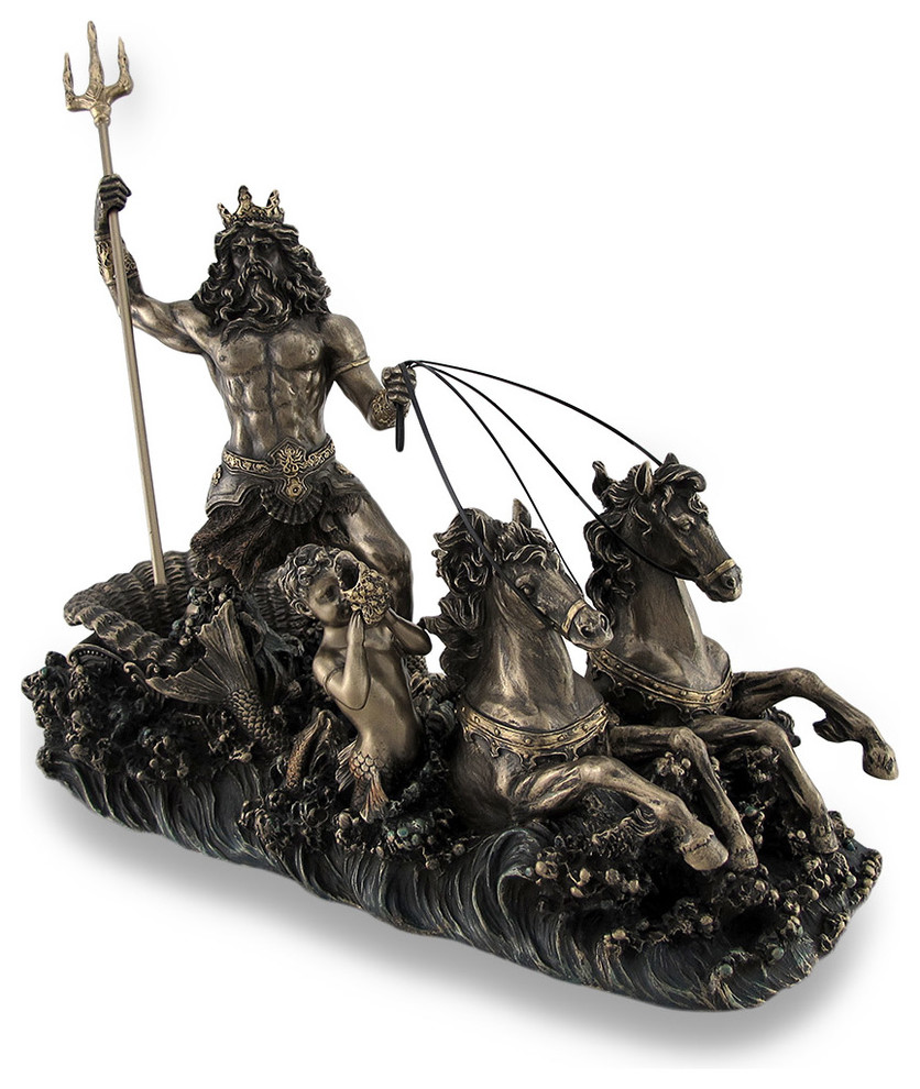 Poseidon Driving Hippocampus Drawn Chariot Bronzed Statue - Traditional ...