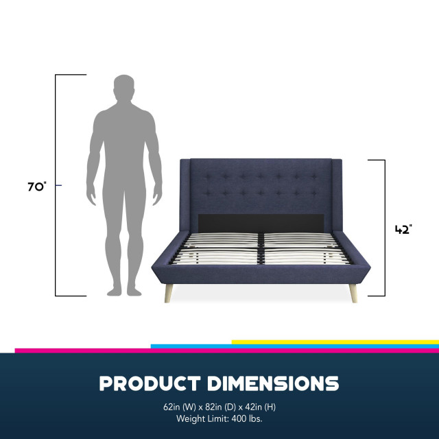 Scandinavian Platform Bed, Splayed Legs & Tufted Headboard, Full ...