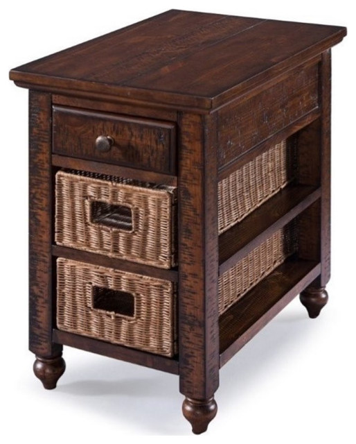 Bowery Hill Transitional Wood Top 1 Drawer End Table in Brown ...