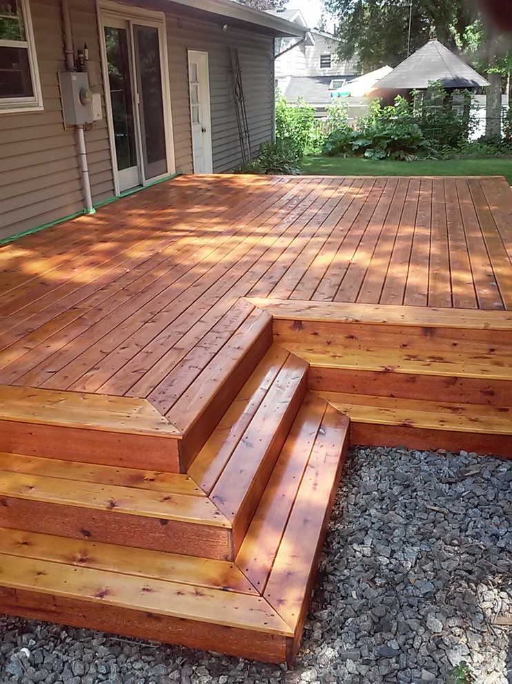 Cedar Deck, Full Wrap-around Steps - Midcentury - Minneapolis | Houzz