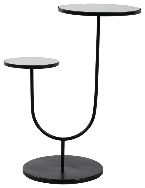 Metal, 19"Dx25"H 2-Tiered Side Table, Mirror Top, 19x12x25 inches ...