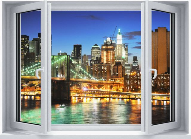Brooklyn Bridge Window One Piece Peel & Stick CANVAS Wall Mural ...