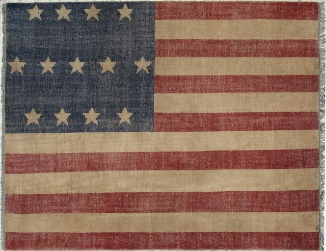 Hand-Knotted Wool Red Casual Flag American Flag Rug, Rectangular 8'x10 ...