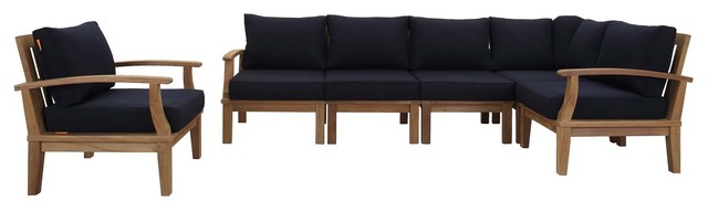 Modern Outdoor Sofa, Chair and Coffee Table Set, Wood Natural ...