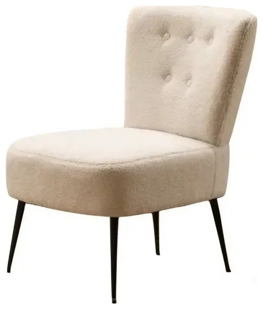 Ivory Teddy Fabric Slipper Accent Chair With Black Metal Legs ...
