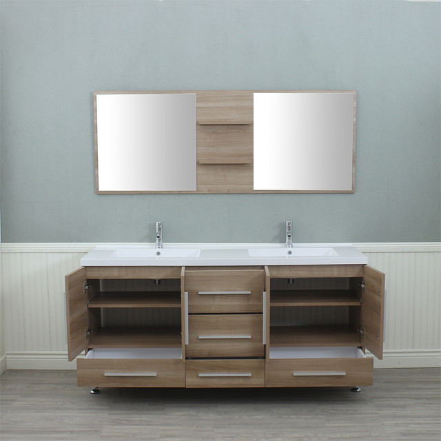 The Modern 67 inch Double Modern Bathroom Vanity in Light Oak without ...