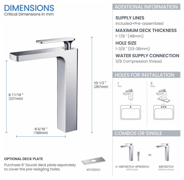 Infinity Single Handle Vessel Sink Faucet KBF1007, W/O Drain ...