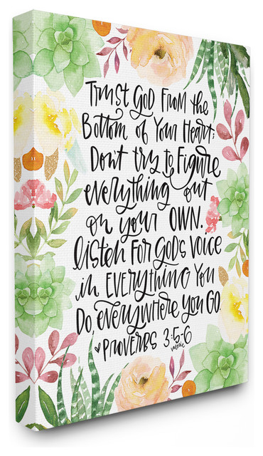 Trust In God Floral Succulents Cursive Hand Lettered Stretched Canvas ...