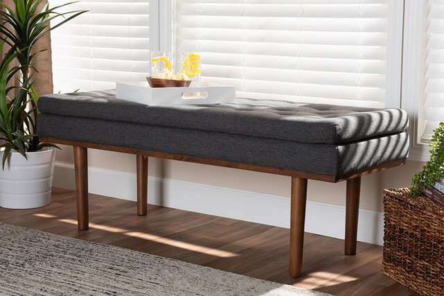 Arne Mid-Century Modern Dark Gray Fabric Upholstered Walnut Finished ...