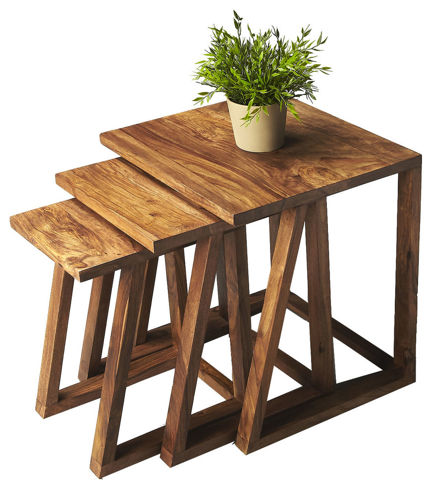 Offex Modern Rectangular Nesting Tables, Light Brown - Transitional ...