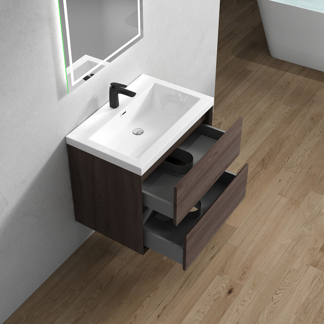 Kingdee Red Oak Wall Mounted Vanity With Reinforced Acrylic Sink, 30 ...