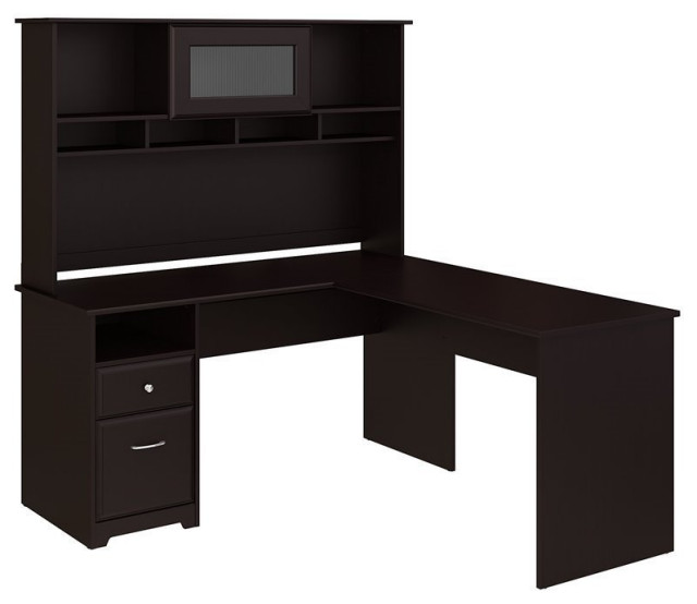 Cabot 60W L Shaped Computer Desk with Hutch in Espresso Oak ...