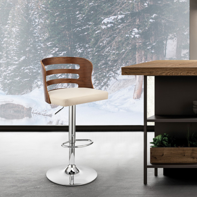 Cream Upholstered Chrome Base Adjustable Swivel Bar Stool ...