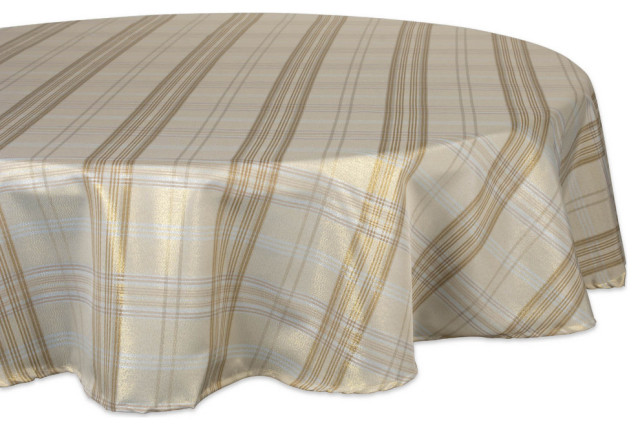Cream Metallic Plaid Tablecloth 70 Round - Rustic - Tablecloths - by ...