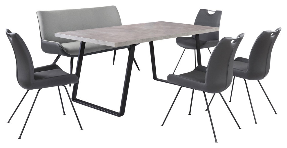 6 Pcs Dining Set, Padded Chairs & Large Table With Concrete Laminated ...