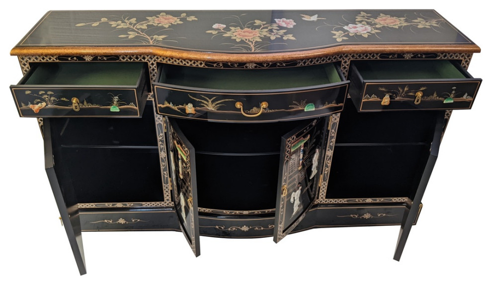 Black Buffet Mother of Pearl Dining Room Server 60" - Asian - Buffets ...