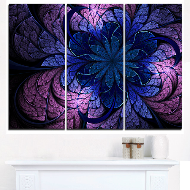 "Blue Purple Digital Art Fractal Flower" Wall Art, 3 Panels, 36"x28 ...