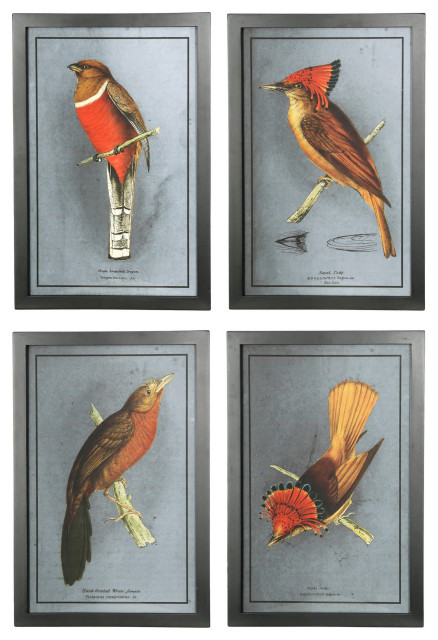 Rectangular Wooden Wall Art with Cardinal Birds, Assortment of 4, Gray ...