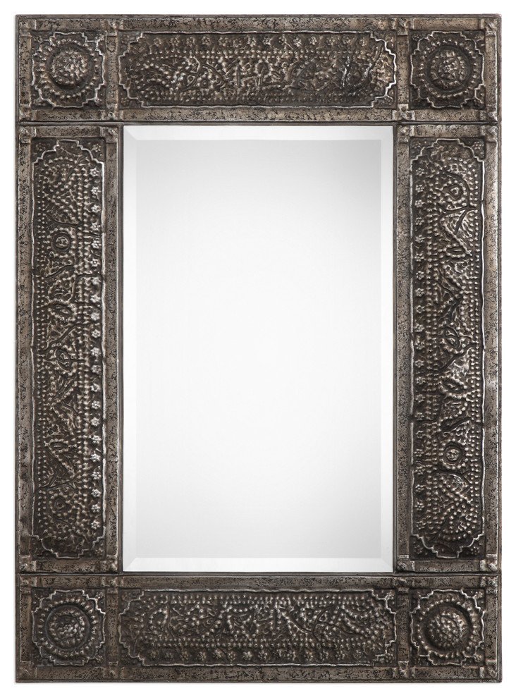 Embossed Metal Finished, Antiqued Rust Gray Wash Mirror - Traditional ...
