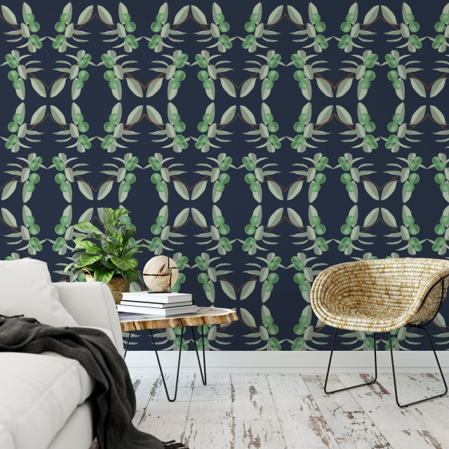 Lyme Navy Wallpaper by Monor Designs, 24"x72" - Contemporary ...