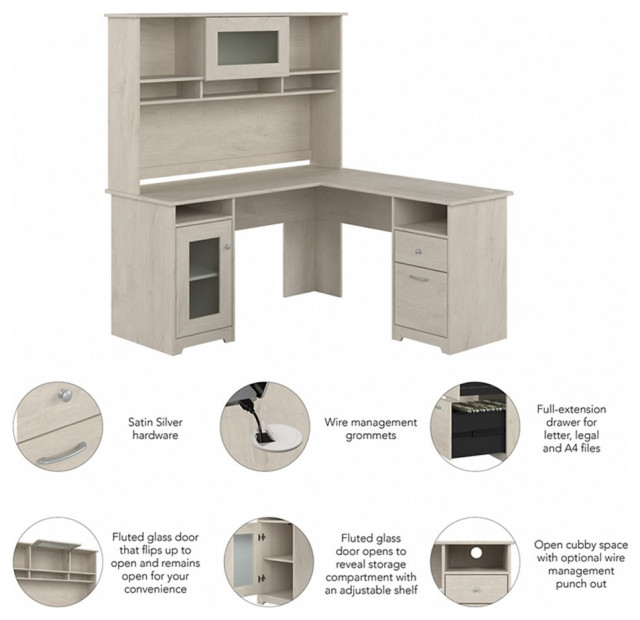 Pemberly Row L Shaped Computer Desk with Hutch in White Oak ...