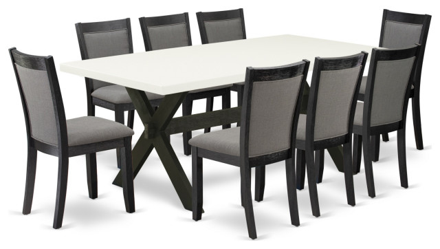X627Mz650-9 9-Piece Dining Set, Rectangular Table and 8 Parson Chairs ...