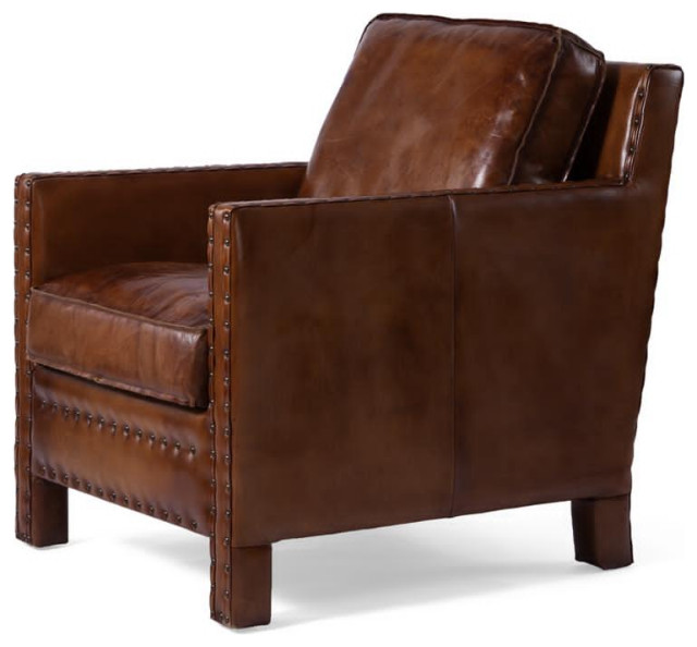 Club Armchair Distressed Genuine Leather Accent Chair - Rustic Brown ...