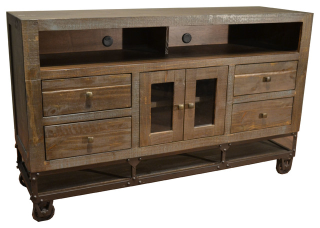 Greenview 62" Forged Iron Base TV Stand - Industrial - Entertainment ...