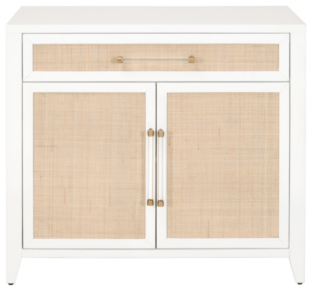 Holland 1-Drawer 2-Door Chest W/Drawers Matte White, Natural Rattan ...