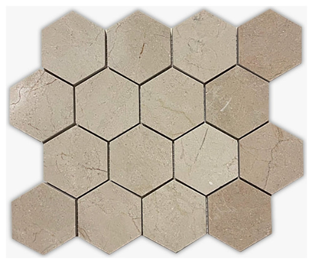 Crema Marfil Polished 3" Hexagon Marble Mosaic, 11 3/4x10 1/4 ...