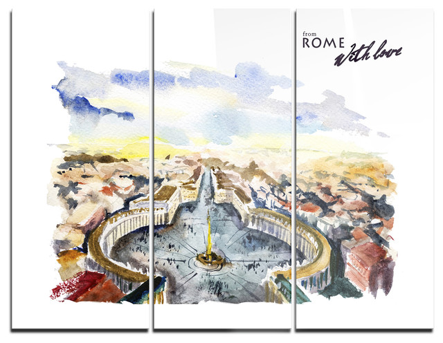 "Rome Hand-drawn Illustration" Painting Metal Wall Art, 3 Panels, 36 ...