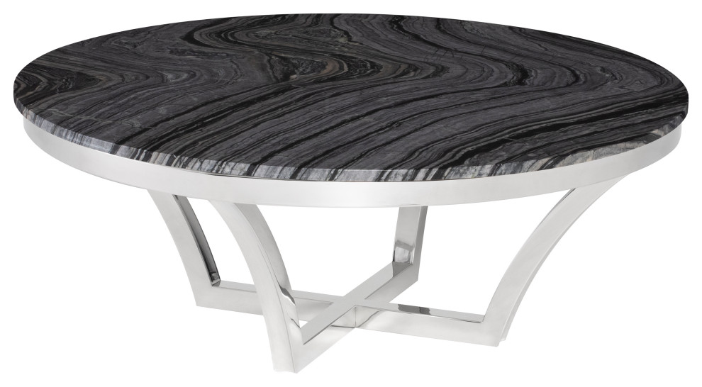 Aurora Coffee Table, Black Wood Vein Marble/Polished Stainless - Coffee ...
