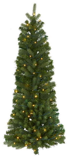 4' Flat Back Wall Hanging Artificial Christmas Tree with 50 Clear LED ...