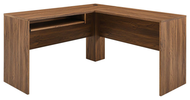 Venture L-Shaped Wood Office Desk, Walnut - Transitional - Desks And ...