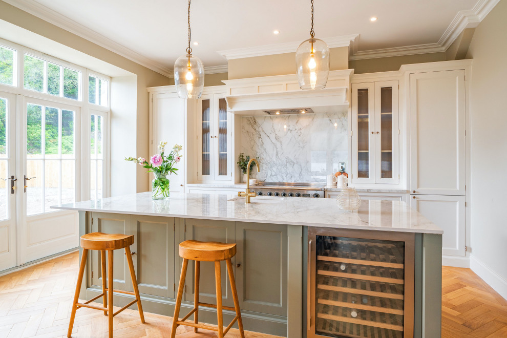 Open plan handmade kitchen diner, large island with built in wine ...