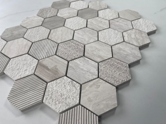 Athens Silver Cream Marble 2" Hexagon Mosaic Tile Texture Multi Finish ...